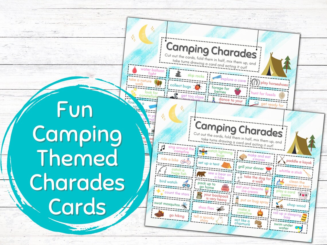 Camping Charades Charade Cards Printable Camping Games Camping ...