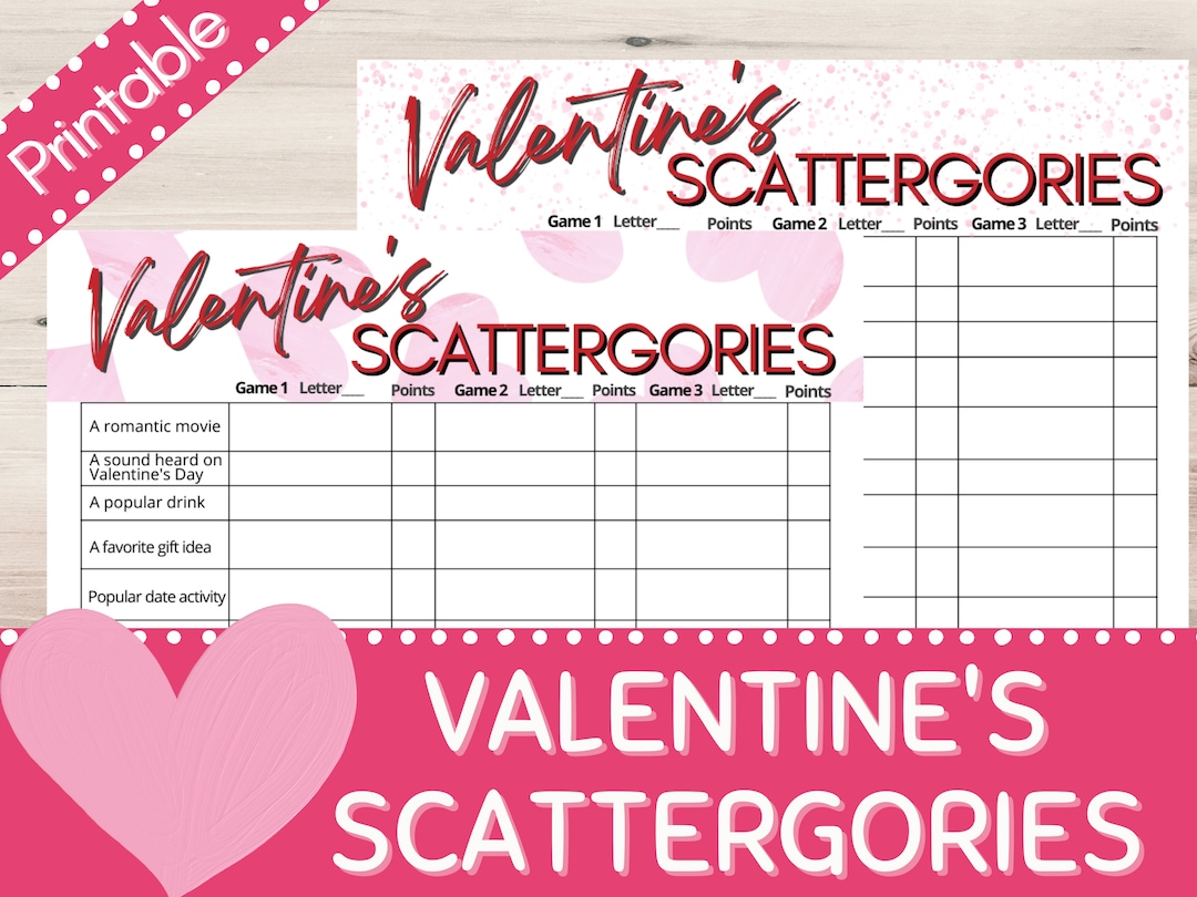 Valentine's Scattergories | Printable Scattergories List | Valentine's ...