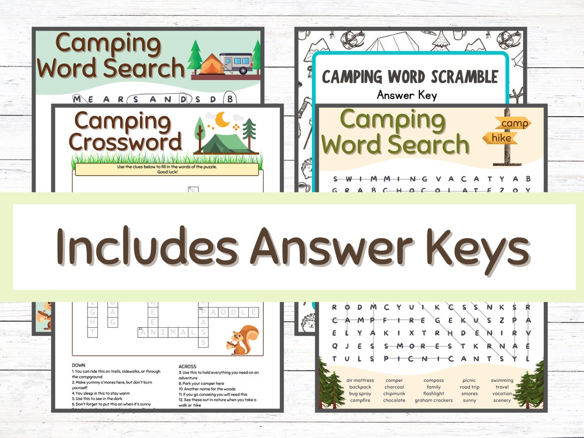Camping Games Bundle Camping Word Scramble Camping Crossword Camping ...