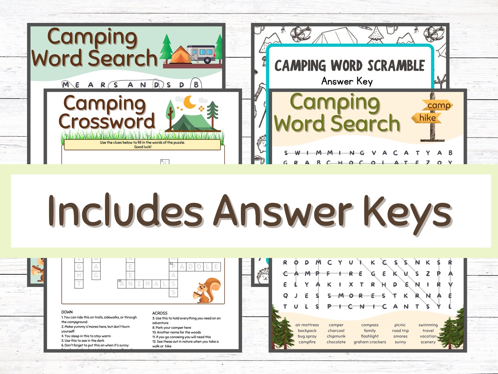 Camping Games Bundle Camping Word Scramble Camping Crossword Camping ...