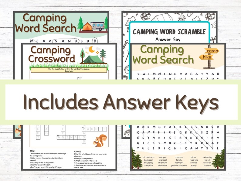 Camping Games Bundle Camping Word Scramble Camping Crossword Camping ...