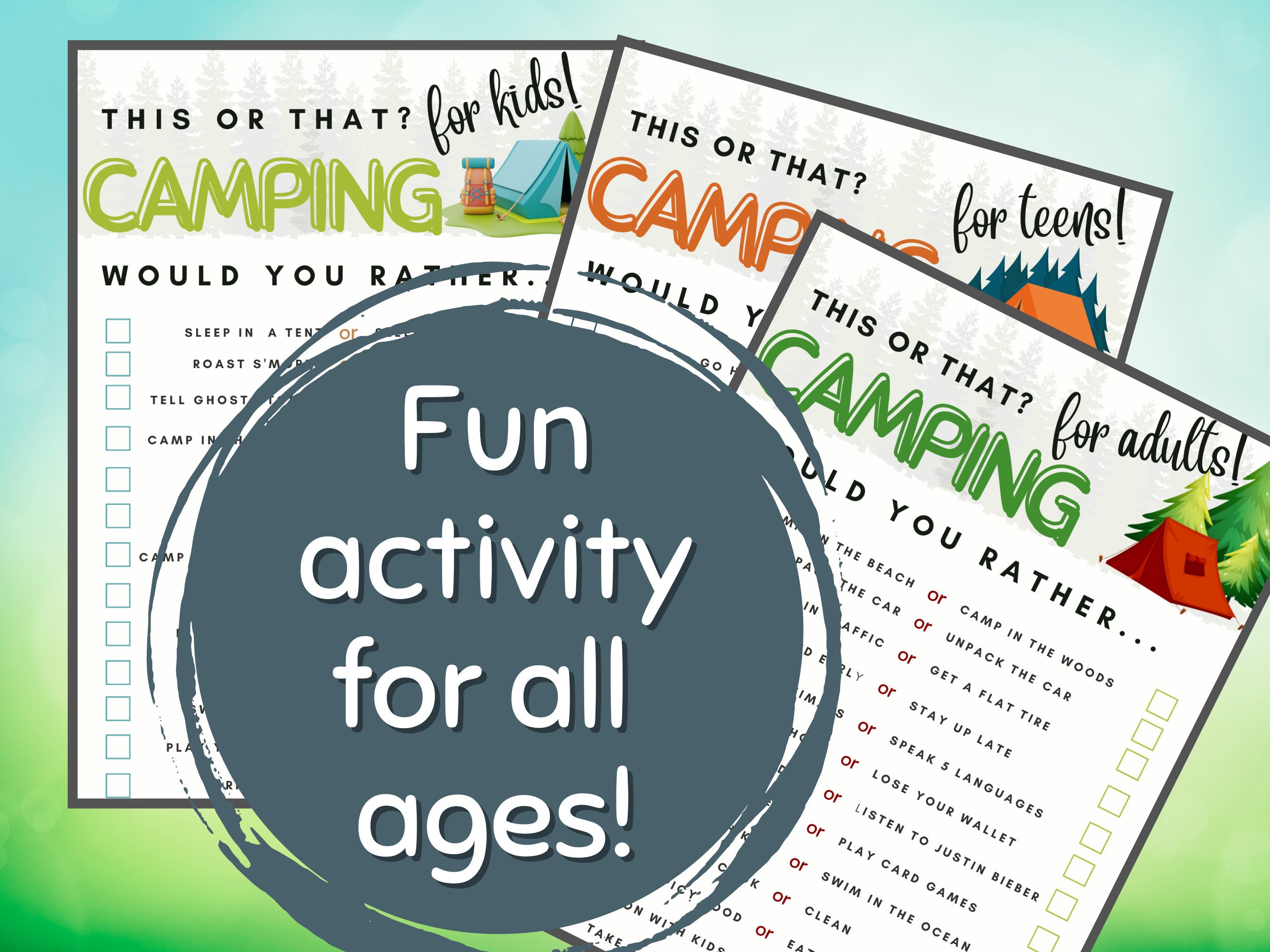 Would You Rather Camping Game | This or That | Camping Activity ...