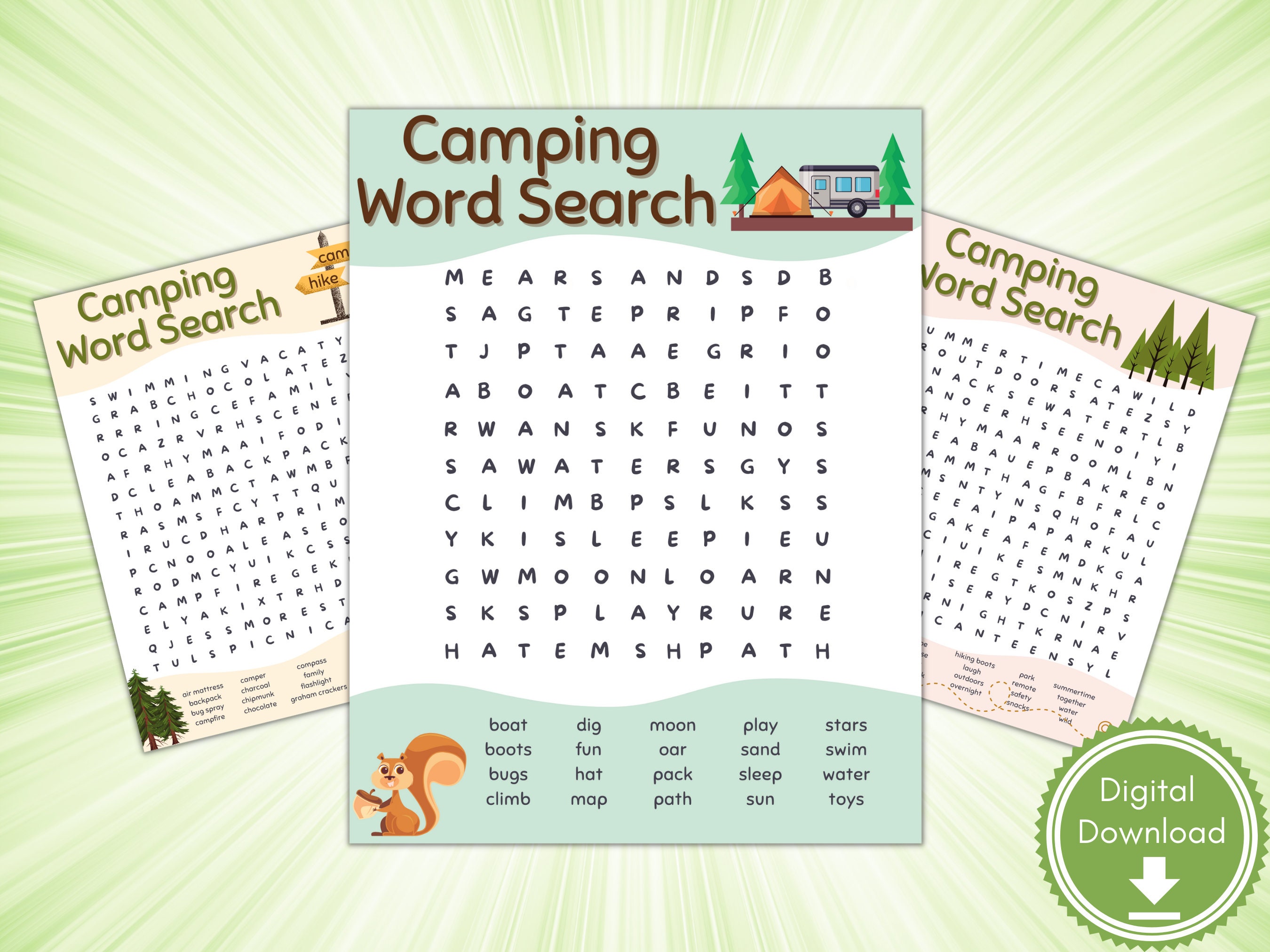 Camping Word Search Game | Printable Camping Game | Camping Birthday ...