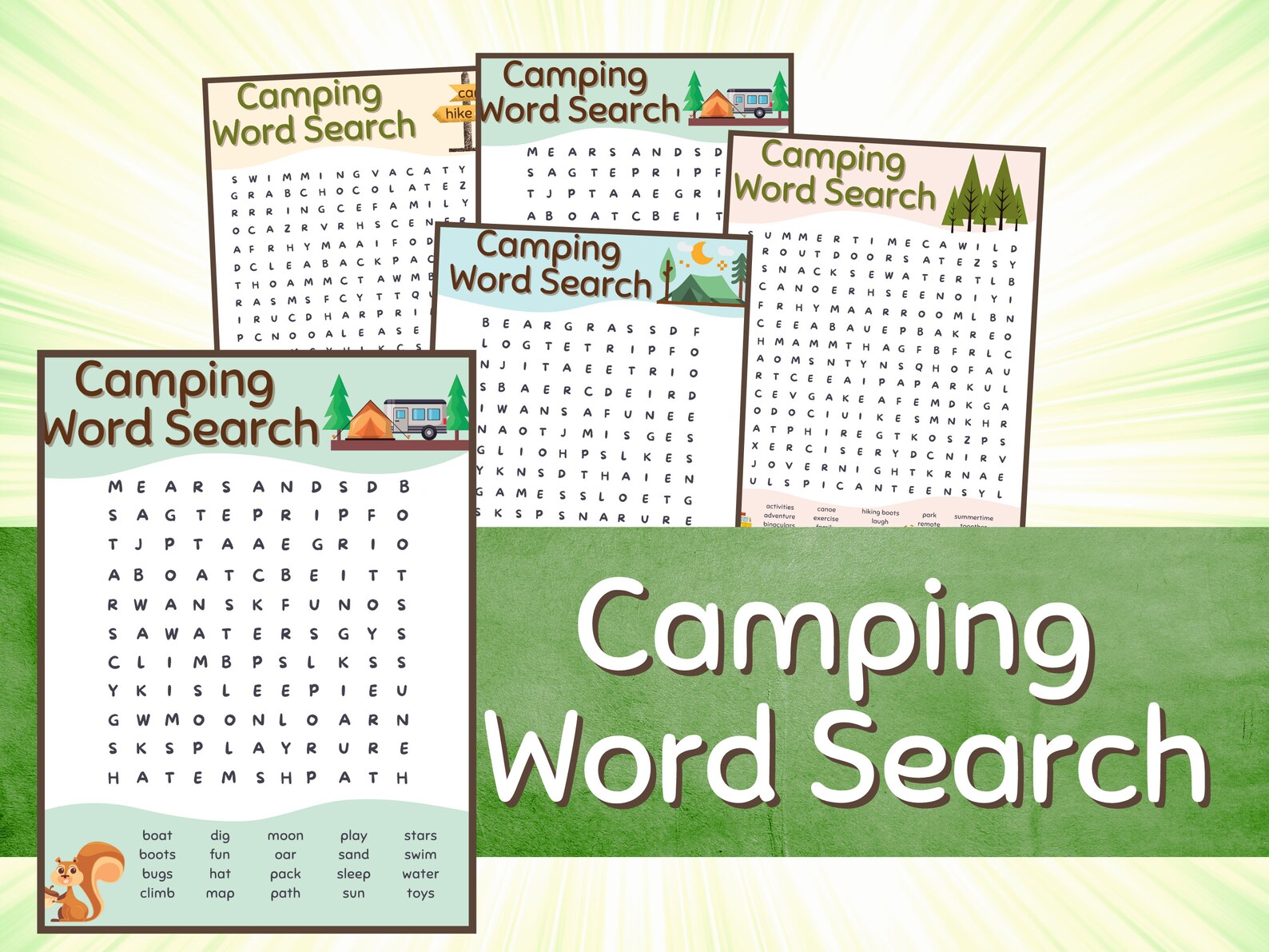 Camping Word Search Game | Printable Camping Game | Camping Birthday ...