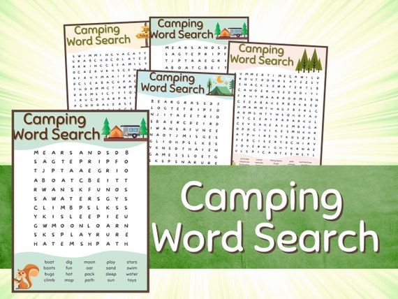 Camping Word Search Game Printable Camping Game Camping | Etsy