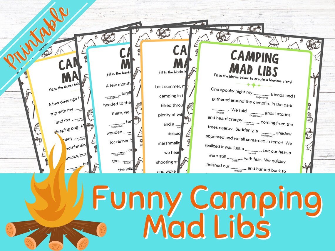 Camping Mad Libs | Printable Fill in the Blank | Party Game | Kid's Mad ...