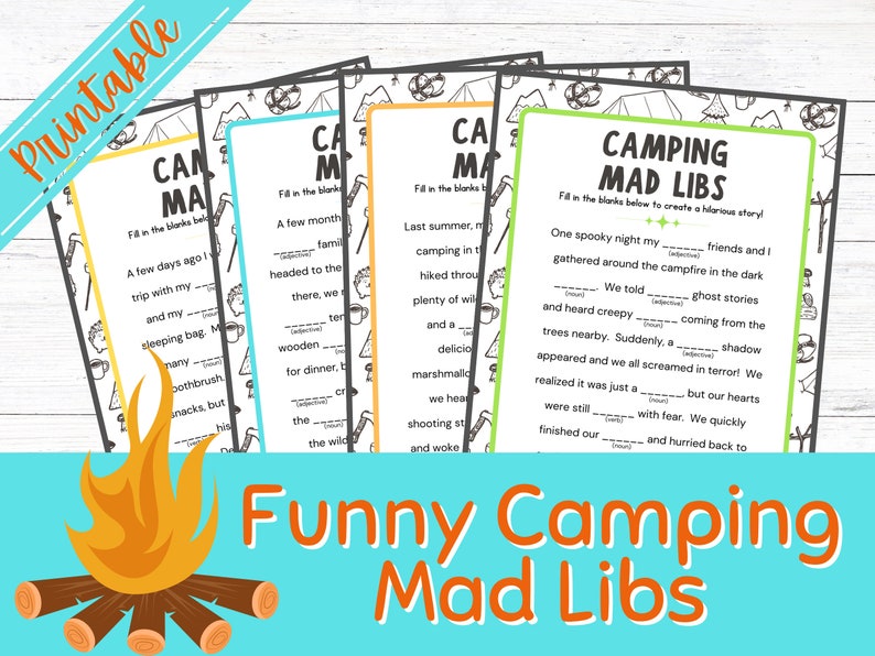 Camping Mad Libs | Printable Fill in the Blank | Party Game | Kid's Mad ...