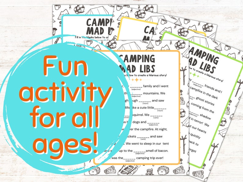 Camping Mad Libs | Printable Fill in the Blank | Party Game | Kid's Mad ...