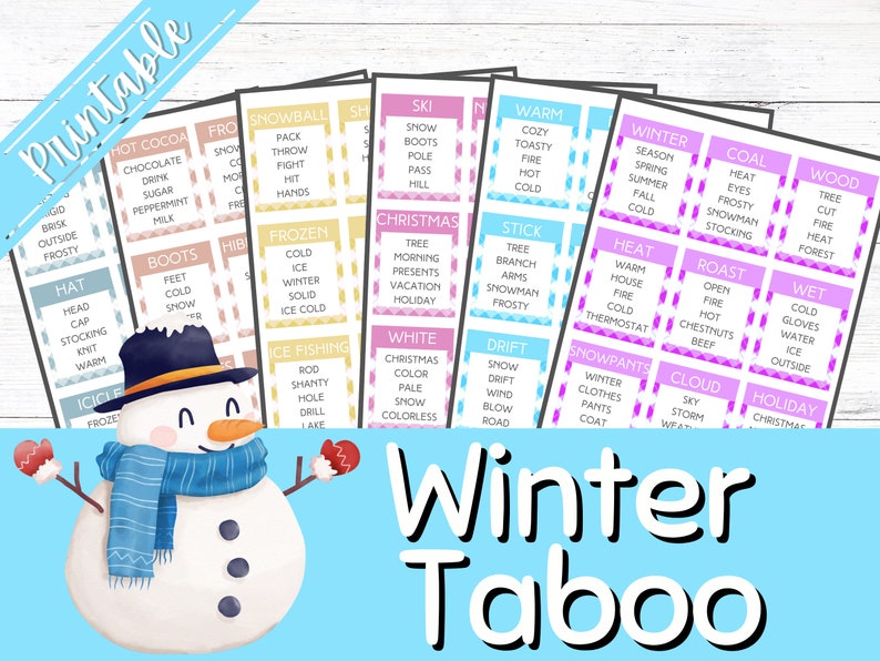 Winter Taboo Printable Taboo Cards Winter Games Forbidden Words Family ...