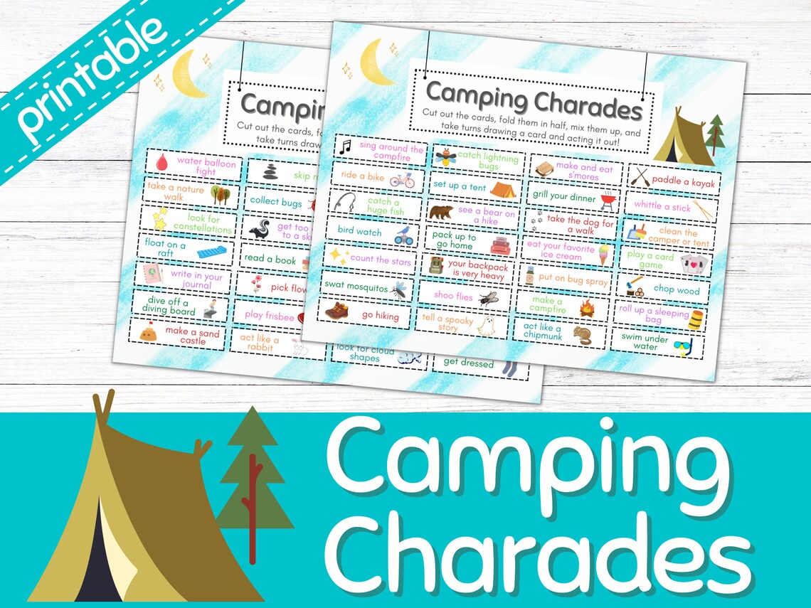 Camping Charades | Charade Cards | Printable Camping Games | Camping ...