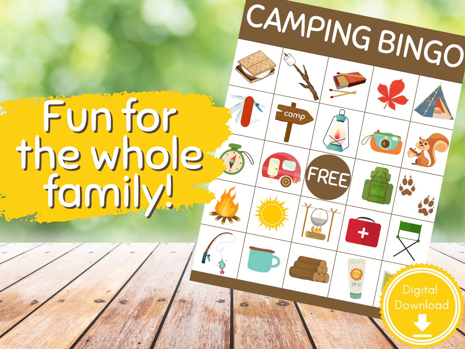 Printable Camping Bingo | Kids Camping Game | Printable Bingo Boards ...