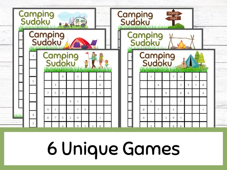 Camping Number Puzzles Sudoku Printable Games Camping - Etsy