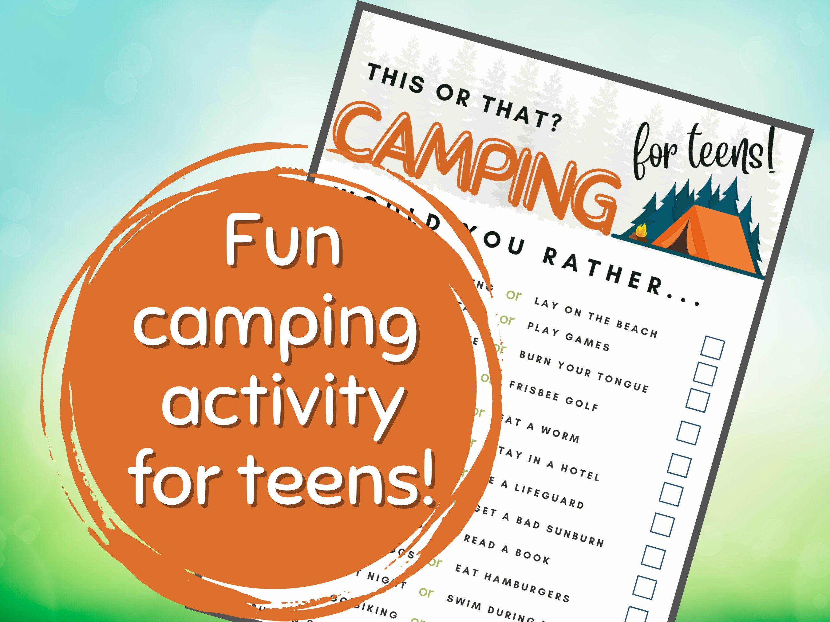 Would You Rather Camping Game | This or That | Camping Activity ...