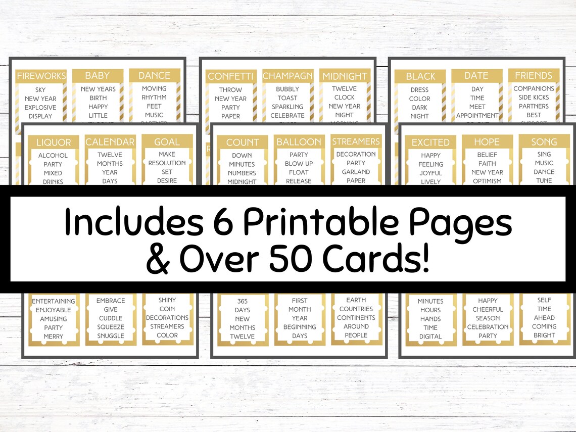 New Years Taboo | Printable Taboo Cards | New Years Game | Forbidden ...