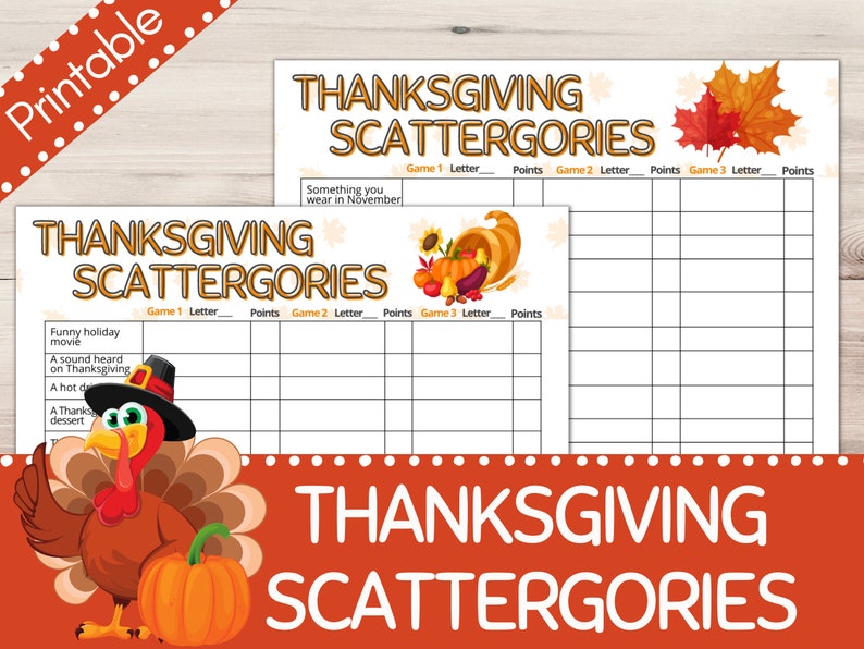 Thanksgiving Scattergories | Printable Scattergories List ...