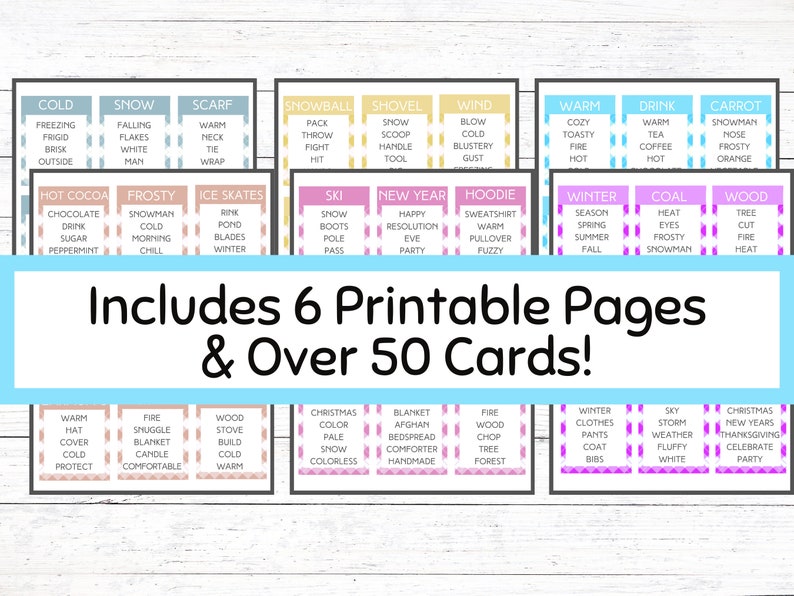 Winter Taboo Printable Taboo Cards Winter Games Forbidden Words Family ...