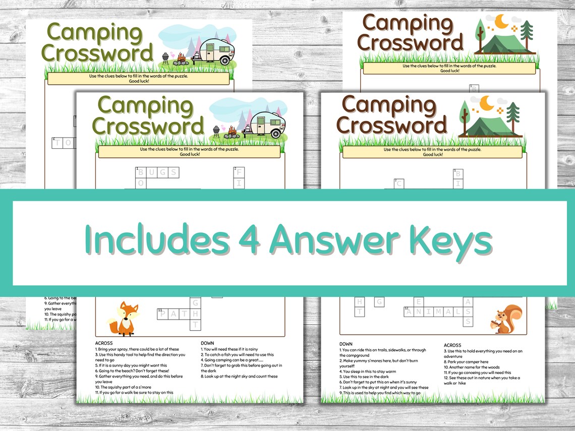 Camping Crossword Puzzle | Camping Games for Kids | Summer Activities ...