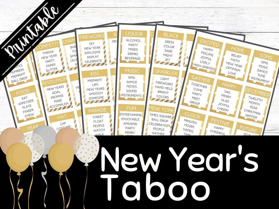 New Years Taboo | Printable Taboo Cards | New Years Game | Forbidden ...