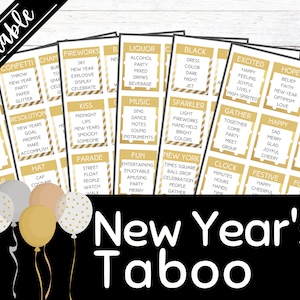 New Years Taboo | Printable Taboo Cards | New Years Game | Forbidden ...