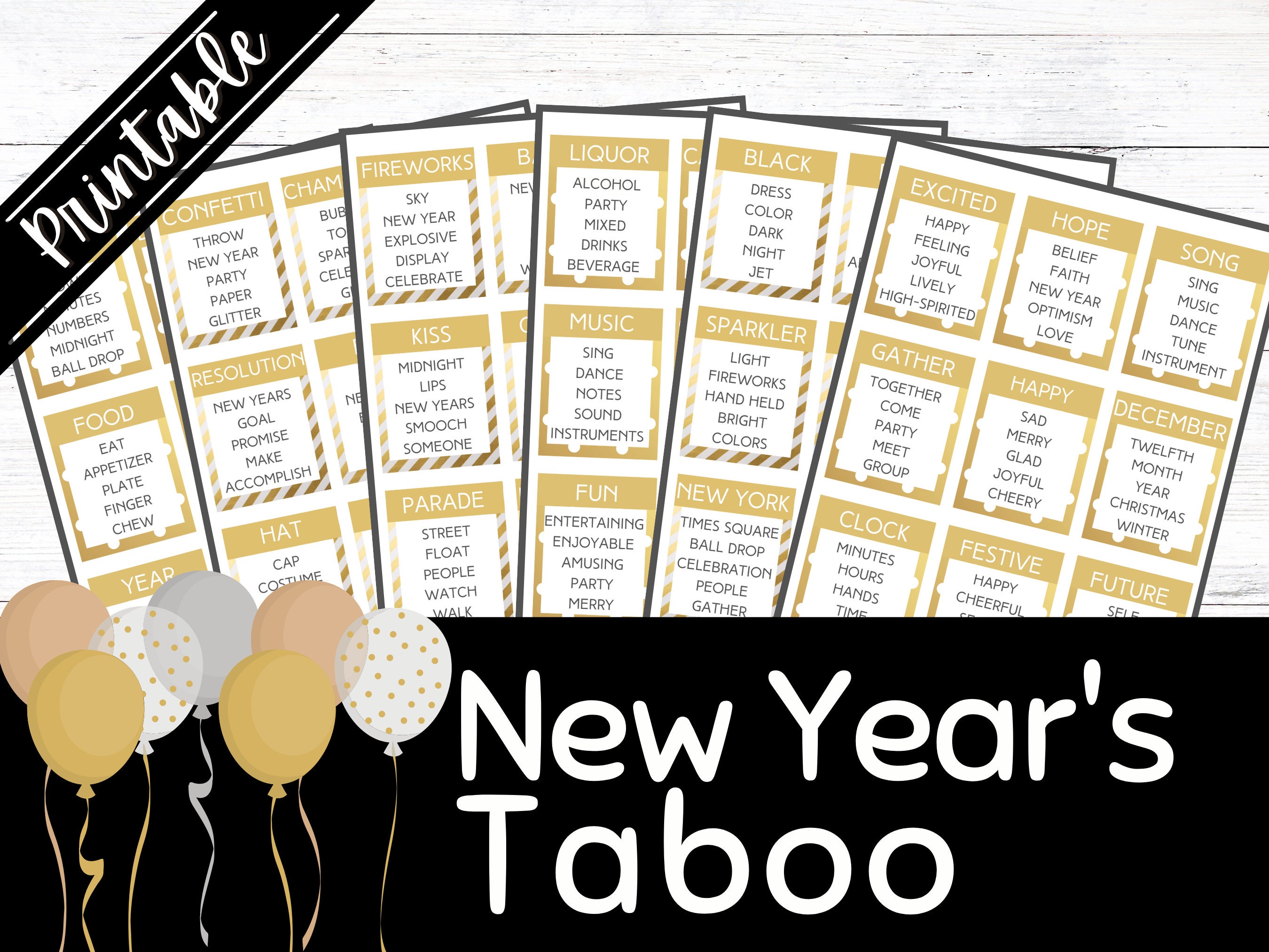 New Years Taboo | Printable Taboo Cards | New Years Game | Forbidden ...