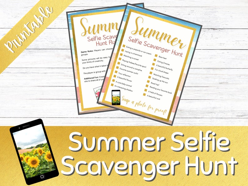 Summer Selfie Scavenger Hunt | Photo Scavenger Hunt | Party Game ...