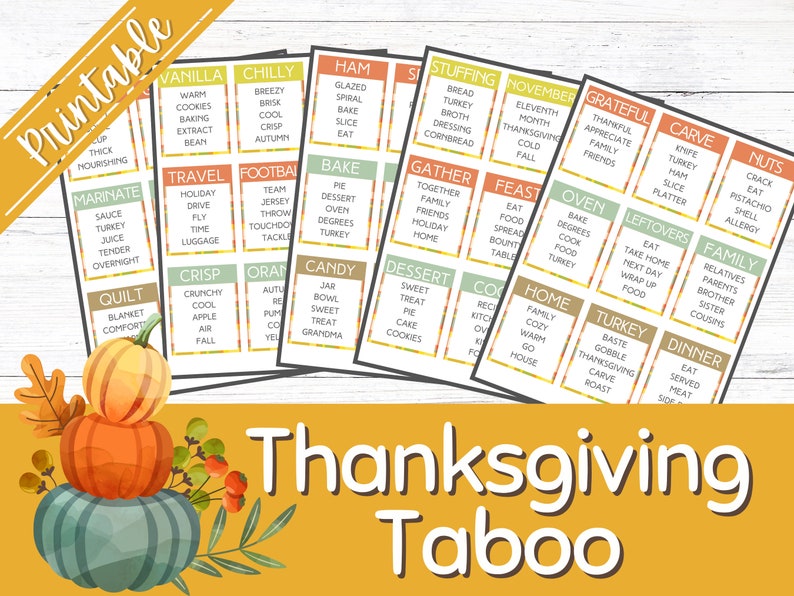 Thanksgiving Taboo | Printable Taboo Cards | Thanksgiving Games ...