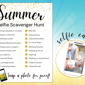 Summer Selfie Scavenger Hunt | Photo Scavenger Hunt | Printable Party ...