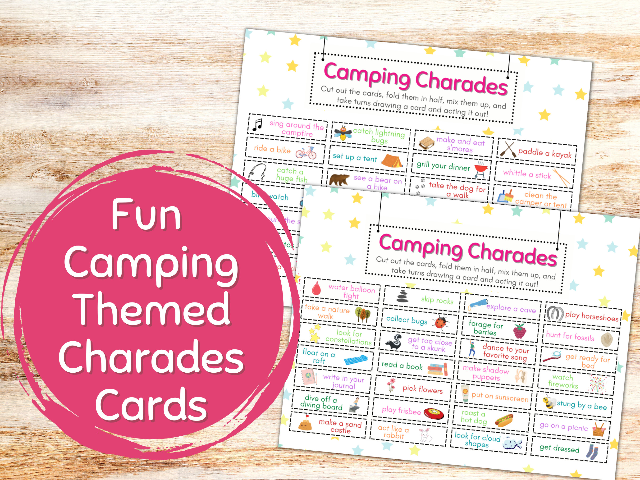Camping Charades for Kids | Charade Cards | Printable Camping Games ...