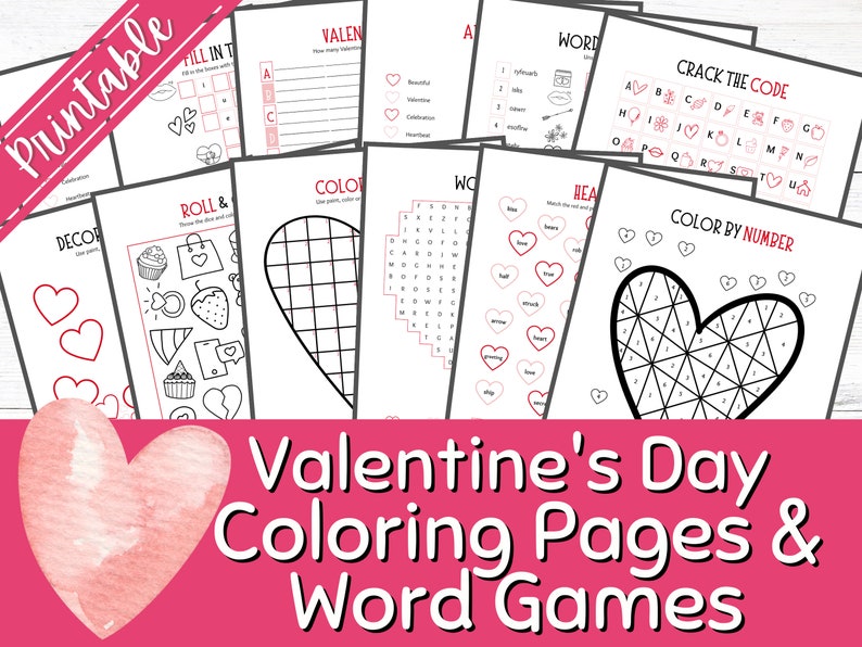 Printable Valentine's Day Coloring Pages & Word Games | Family Games ...