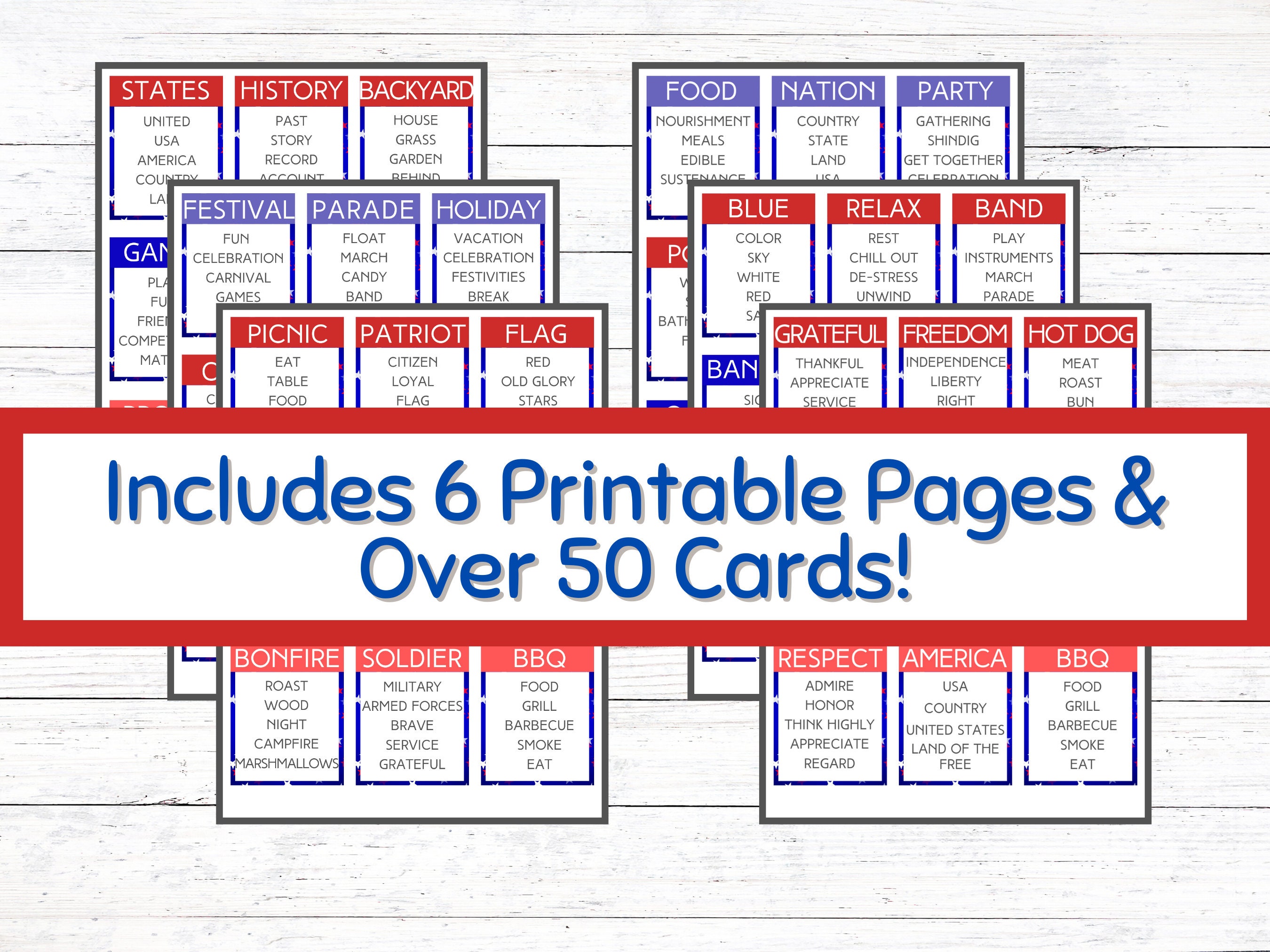 4th of July Taboo | Printable Taboo Cards | Printable Games | Forbidden ...