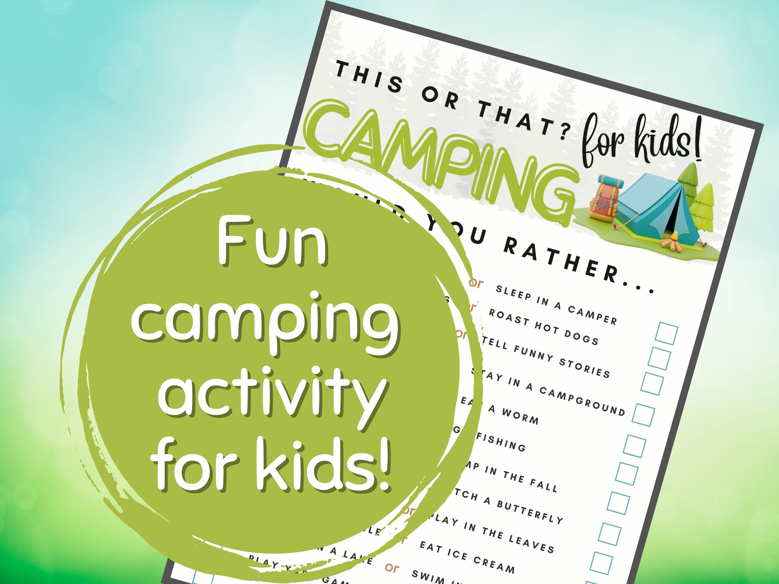 Would You Rather Camping Game | This or That | Camping Activity ...