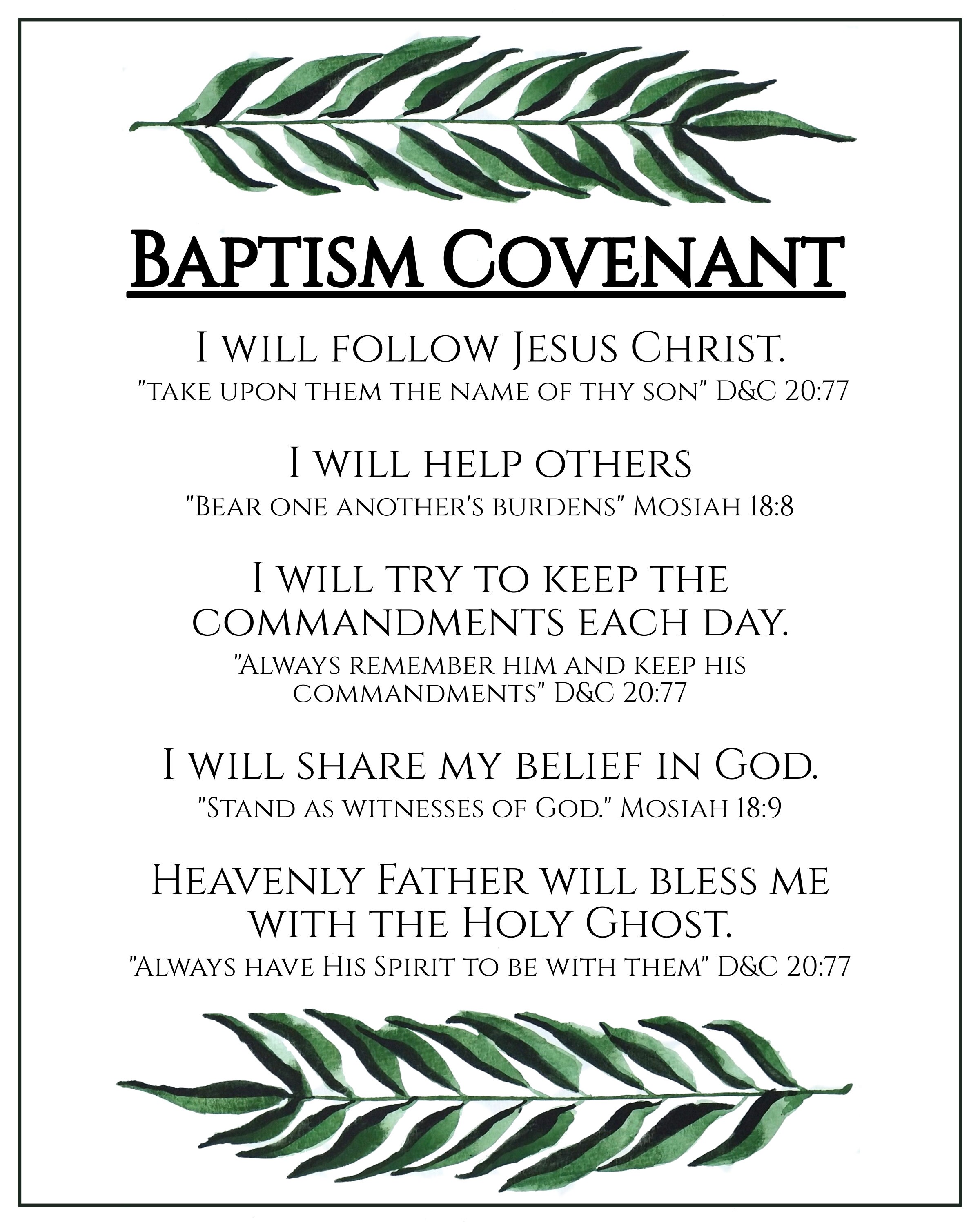 Baptismal Covenant Art With Leaves for the Church of Jesus Christ of ...