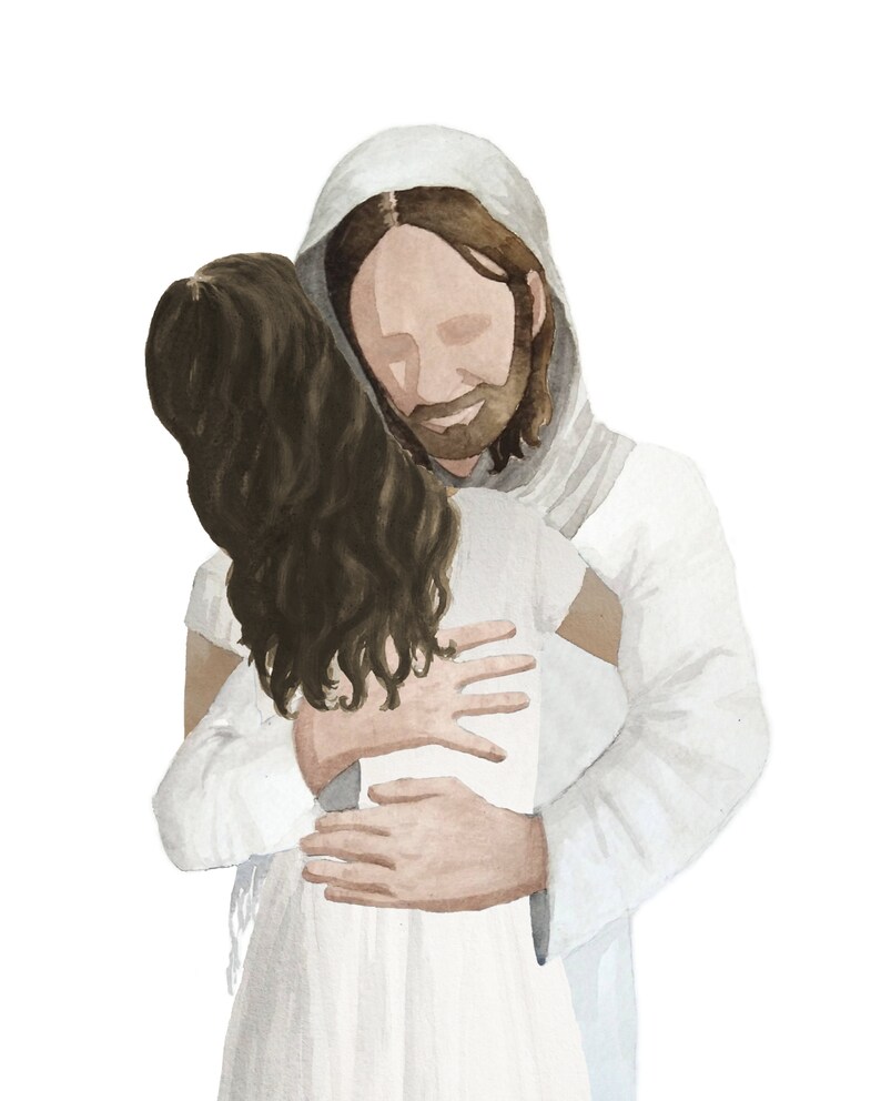 Jesus Christ Hugging Girl With Brown Hair Latter-day Saint Baptism Gift ...