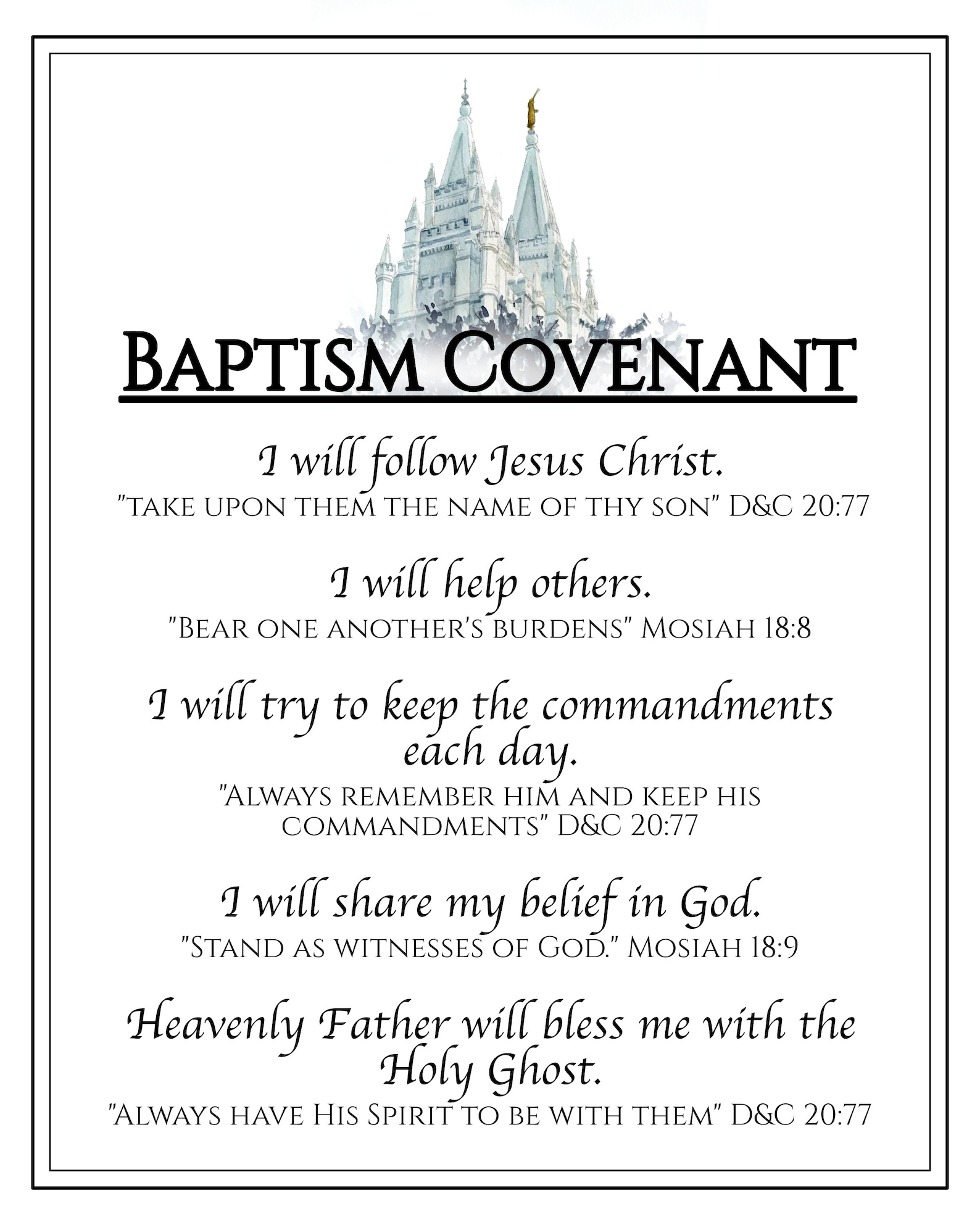 Baptismal Covenant Art With Salt Lake Temple for the Church of Jesus ...