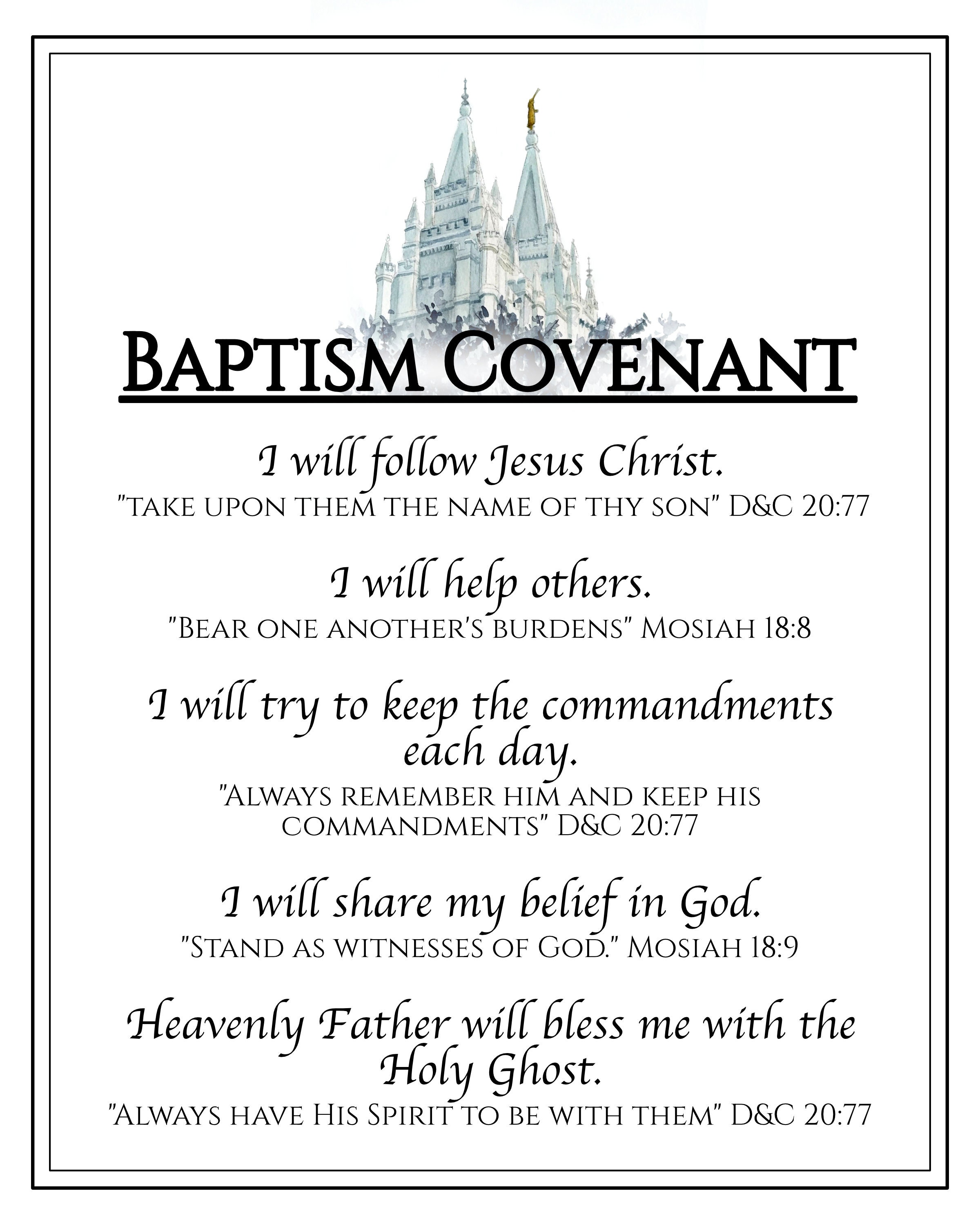 Baptismal Covenant Art With Salt Lake Temple for the Church of Jesus Christ of Latter-day Saints ...