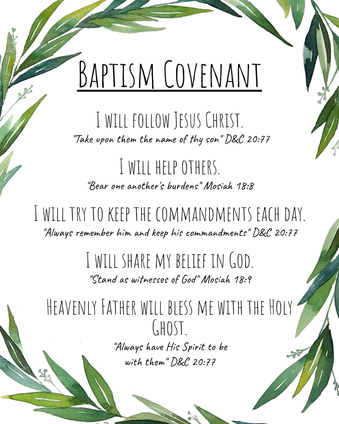 Baptismal Covenant Made in the Church of Jesus Christ of - Etsy