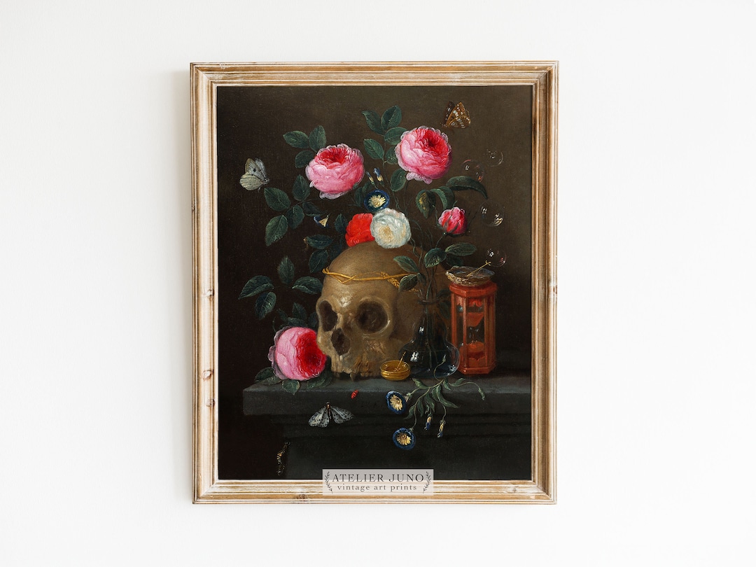 Vanitas | Vintage Goth Oil Painting | Black and Pink | Macabre Haunted ...