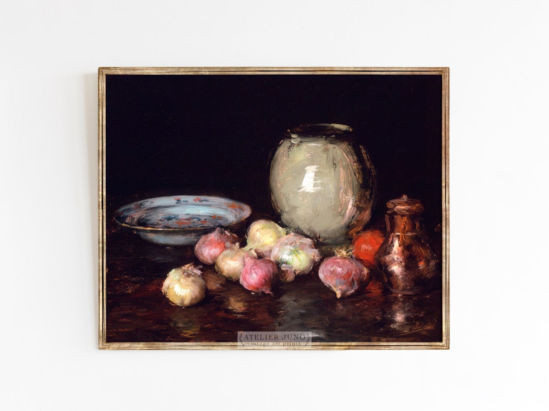 Shallots | Vintage Oil Painting | Kitchen Dining Room Wall Decor ...