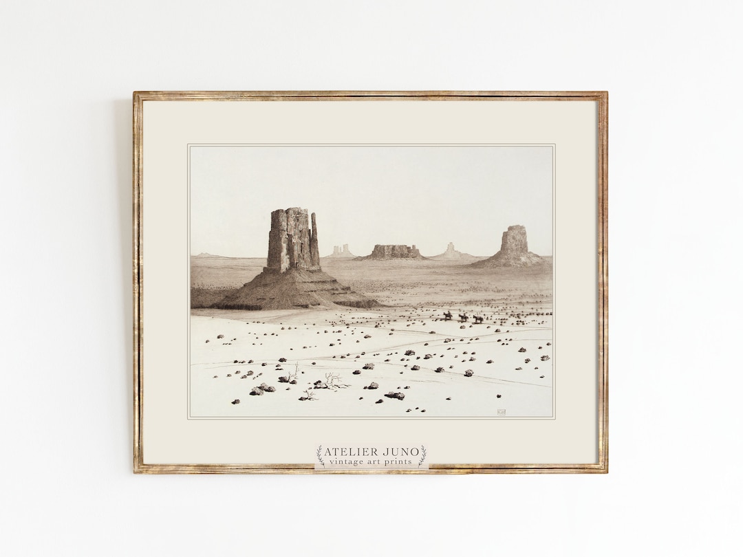 Desert Monuments | Vintage Western Art Sketch Art | Black and White Ink ...