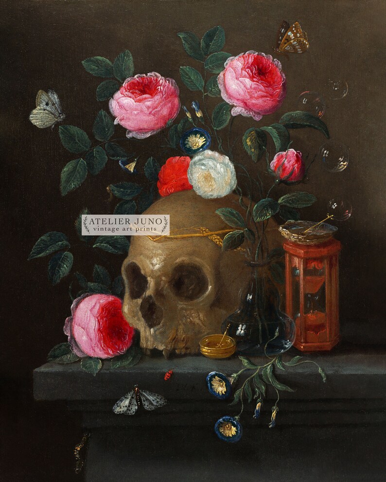 Vanitas Vintage Goth Oil Painting Black and Pink Macabre - Etsy