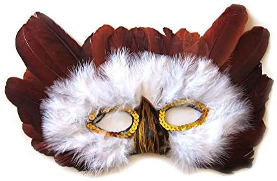 Brown Feather OWL Costume Mask Halloween Mardi Gras N Grey - Etsy