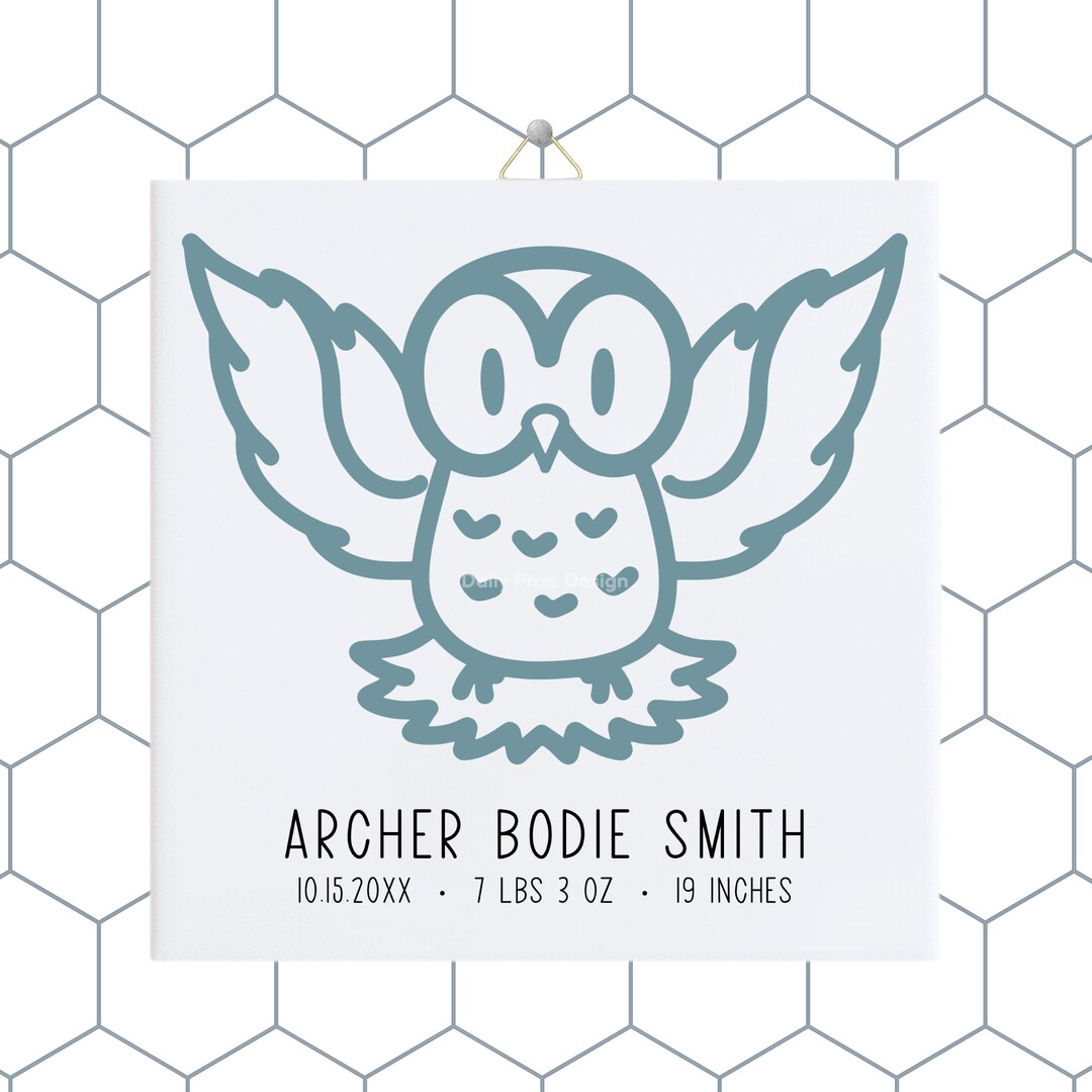 Hip Owl Birth Announcement Tile Personalized Baby Keepsake, Newborn ...