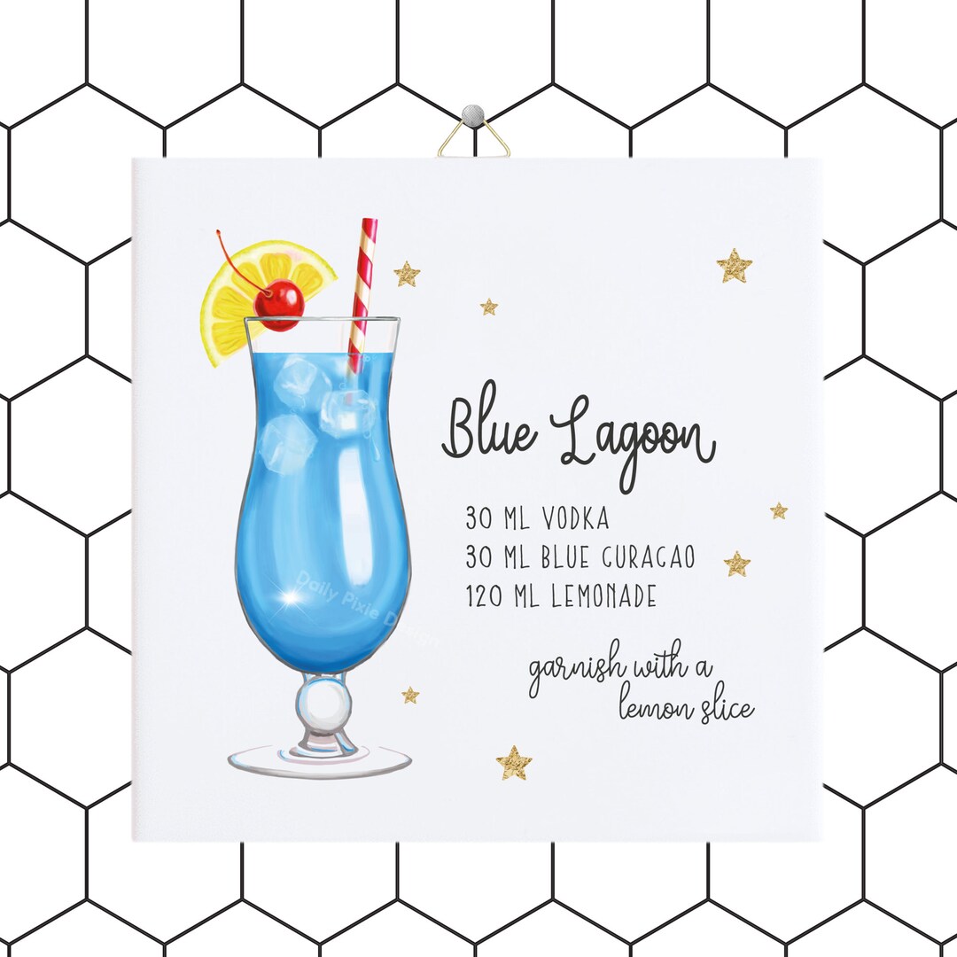 Blue Lagoon Cocktail Tile - Colorful Recipe Art for Modern Spaces ...