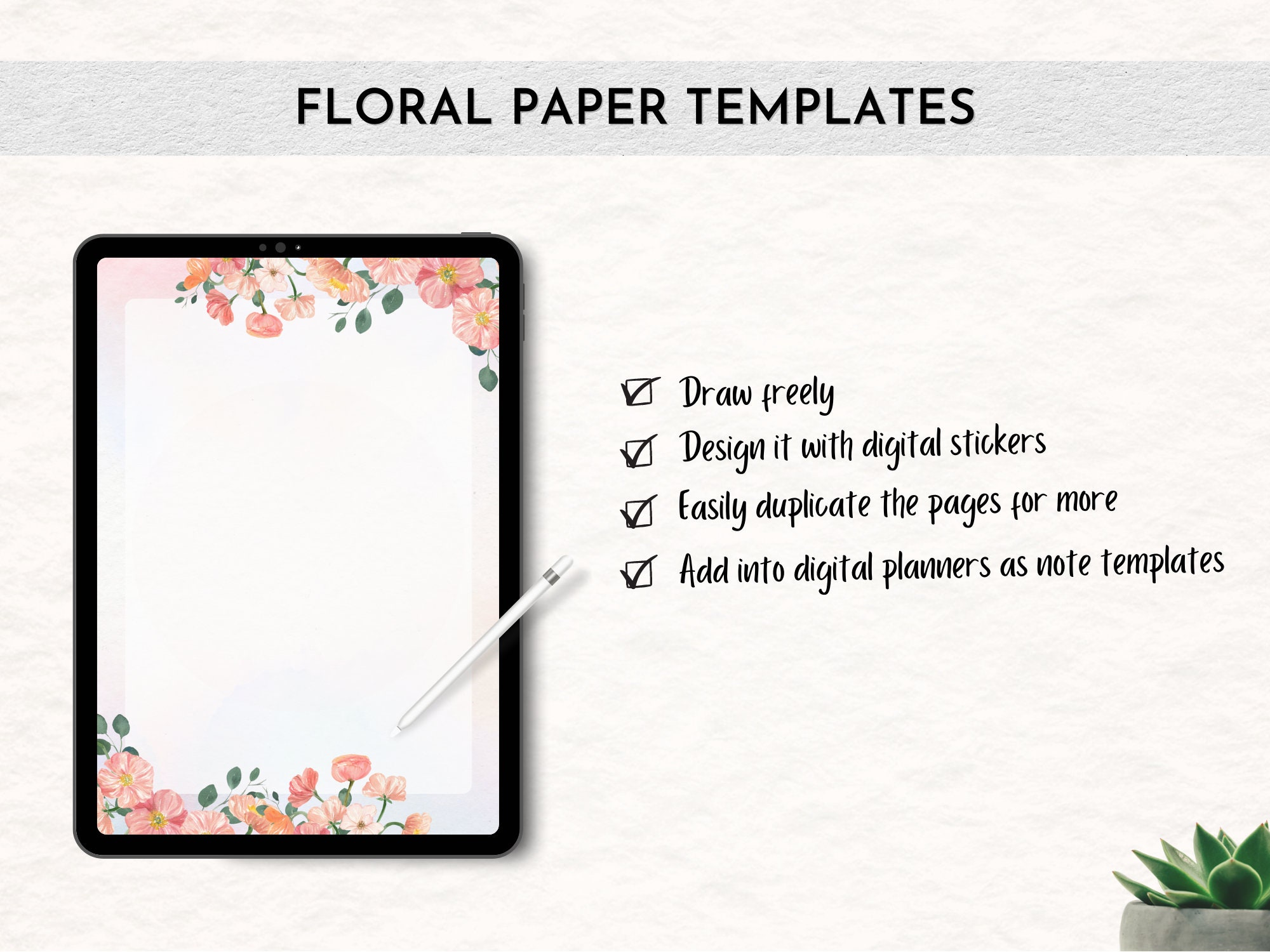 Garden Flowers Floral Prints Paper Template F8 Printable Stationery ...