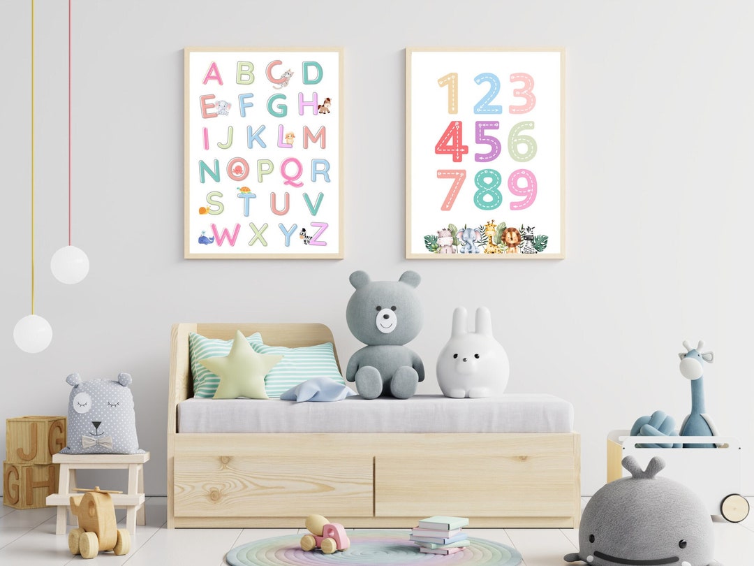 ABC Alphabets and Numbers Safari Animals Printable Wall Art Kids ...