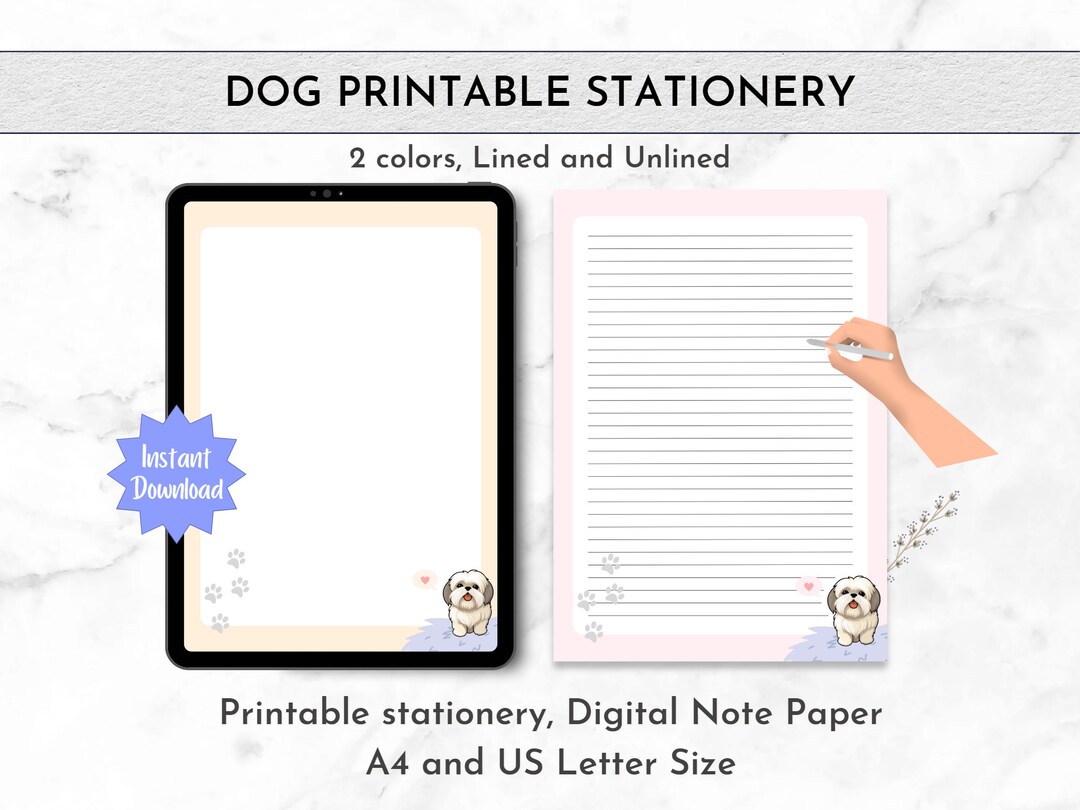 Cute Dog Paper Template D1 | Printable Stationery | Digital Note Paper ...