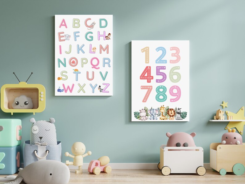 ABC Alphabets and Numbers Safari Animals Printable Wall Art Kids ...