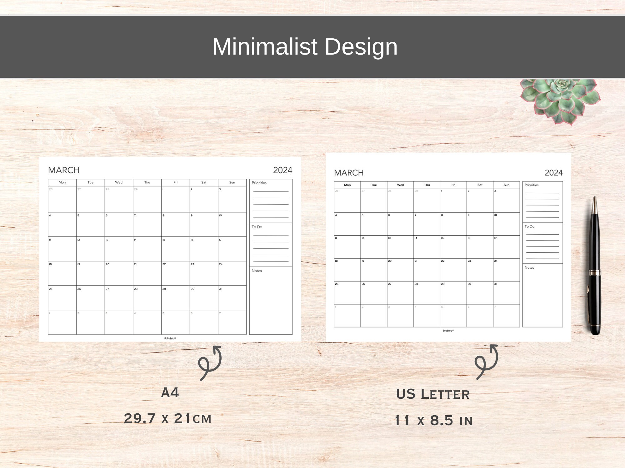 2023 2024 Minimalist Monthly Calendar Planner Yearly Calendar Printable ...