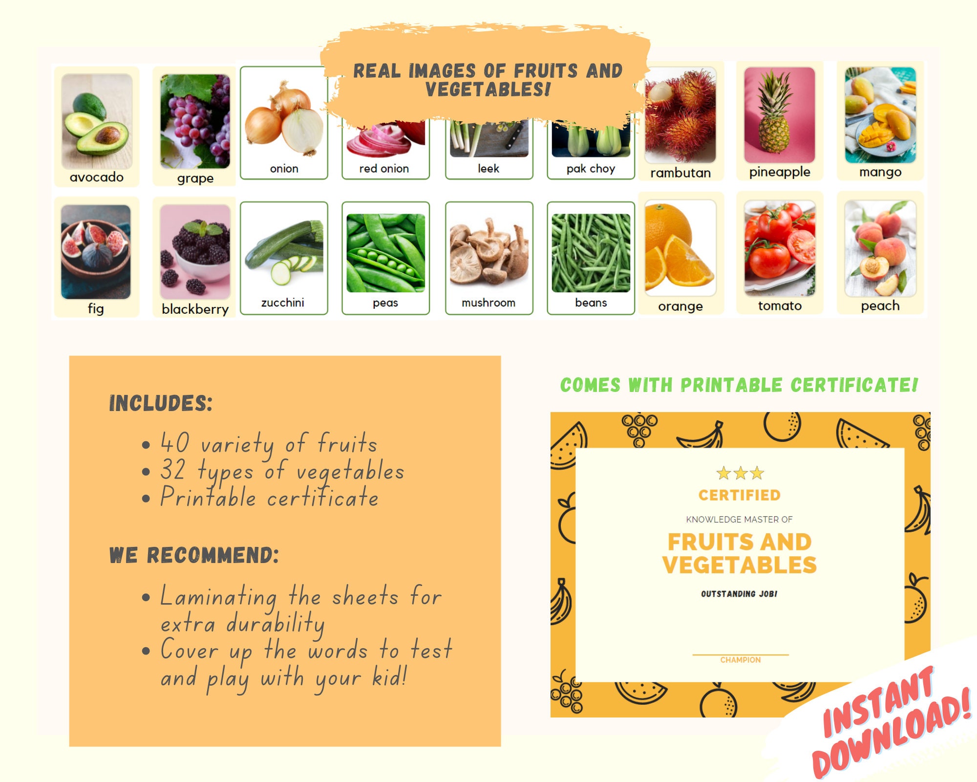 Educational Fruits and Vegetables Flash Cards for Kids - Fun and ...