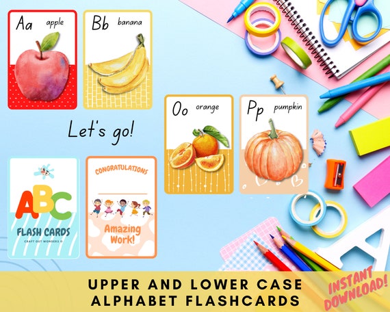 Printable Alphabet ABC Colorful Flash Cards Upper and Lower - Etsy
